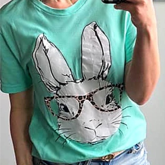 Tops | Diva Bunny Rabbit In Leopard Print Glasses T Shirt | Poshmark